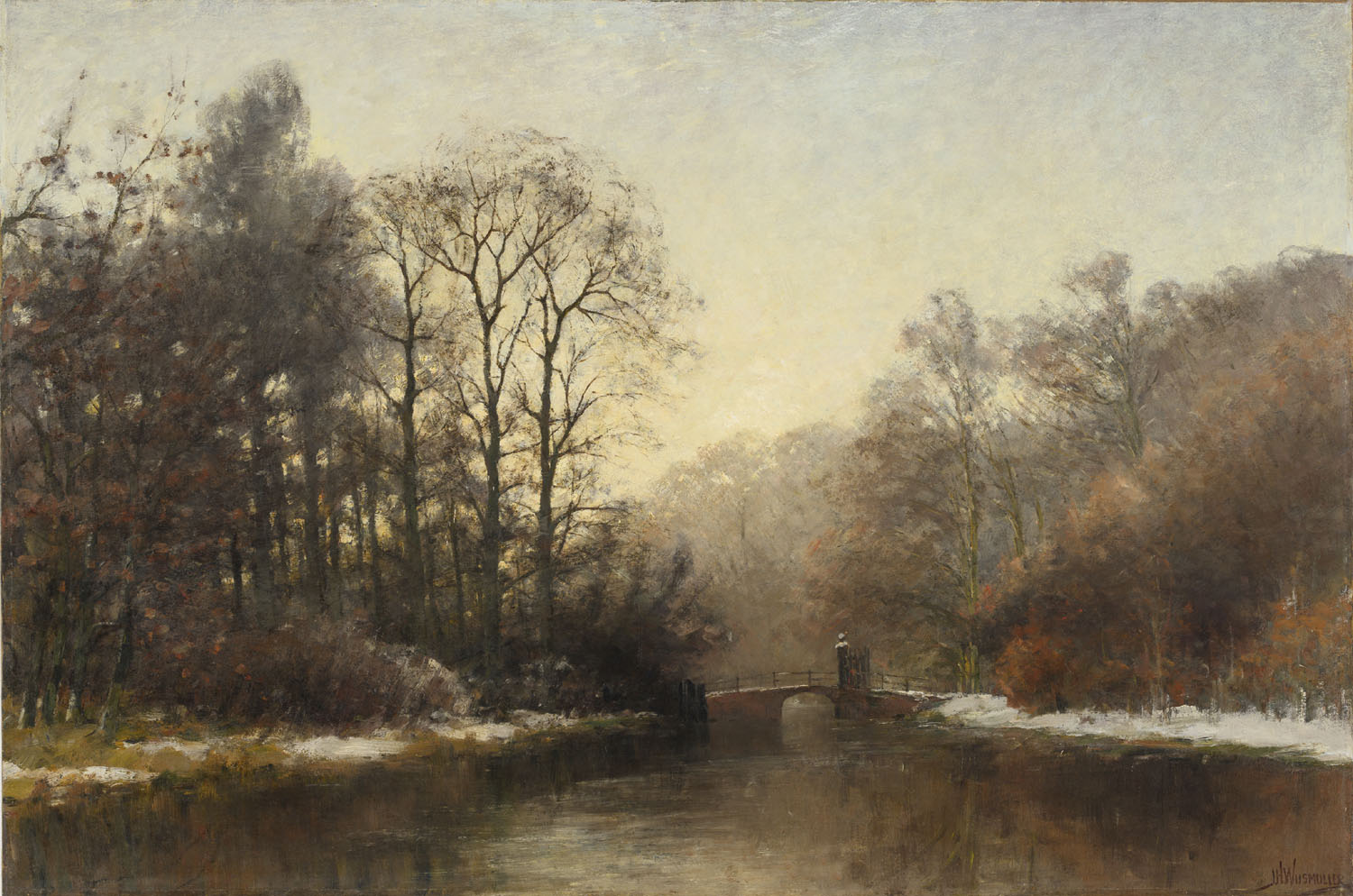 Wijsmuller, J.H. | Een winters boslandschap met een bruggetje ...